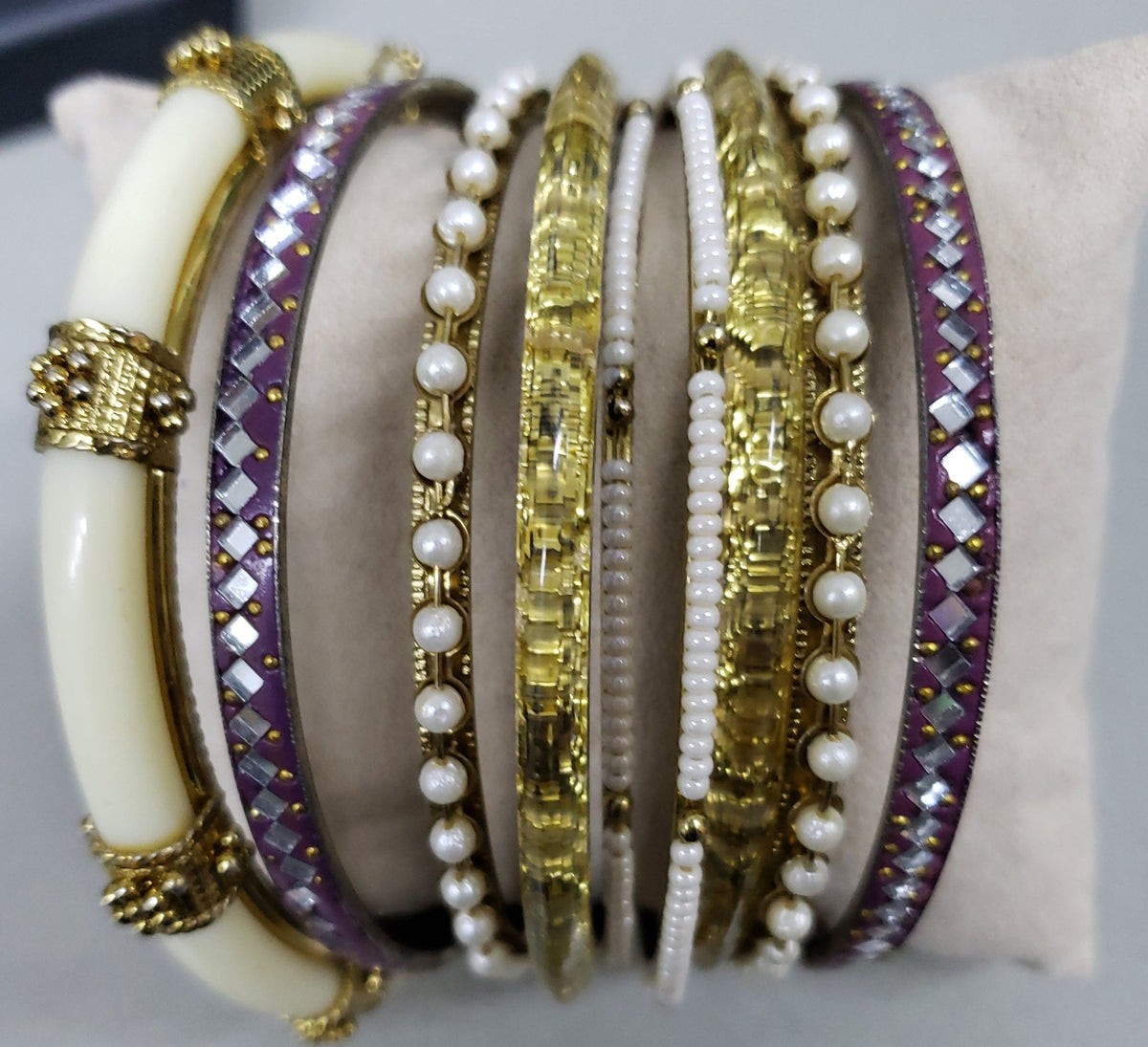 9 Piece Bangle Set - Purple / Ivory / Pearl / etc. – Bangles And Bags